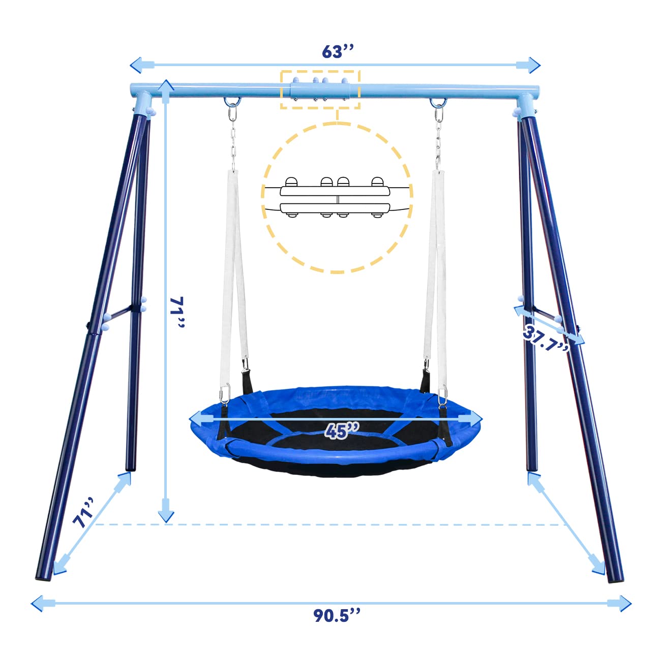 JYGOPLA 500lbs Saucer Swing with Frame, Kids Swing Set for Outdoor Backyard,1 45'' Saucer Tree Swing + 1 Heavy Duty Metal Swing Frame(Blue)