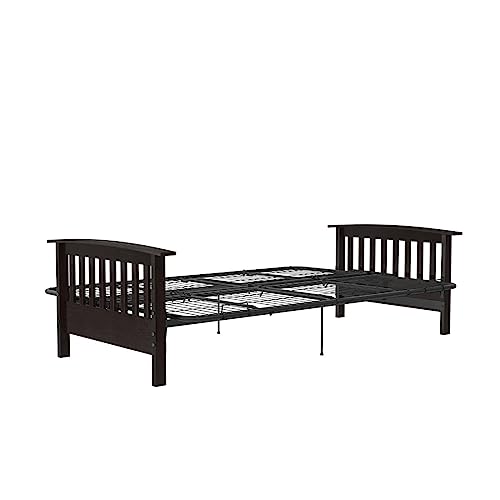 DHP Laurel Full Size Espresso Wood Arm Futon Frame with 6" Thermobonded High Density Polyester Fill Tan Microfiber Mattress