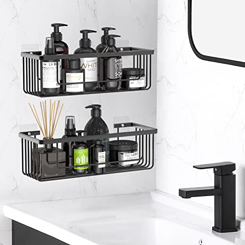 Scnvo Shower Caddy Organizer Storage Rack, Adhesive Rustproof Shower Basket Wall Mount Bathroom Inside Shower Wall Shelf for Bathroom Kitchen