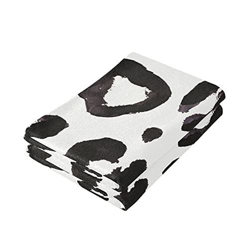 Leopard Print Cheetah Black White Towels Set of 2 Hand Towel Absorbent Face Towel Soft Dish Towels for Gym Bath Kitchen Decor 28x14 Inches