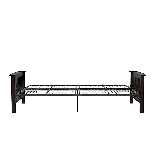 DHP Laurel Full Size Espresso Wood Arm Futon Frame with 6" Thermobonded High Density Polyester Fill Tan Microfiber Mattress