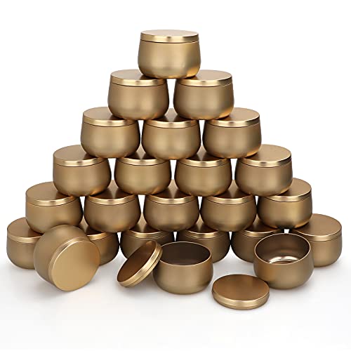 Candle Tin Cans 24 Pieces,Candle Containers Candle Jars with Lids, 8 oz, for Candles Making, Arts & Crafts, Storage, and Gifts, Golden