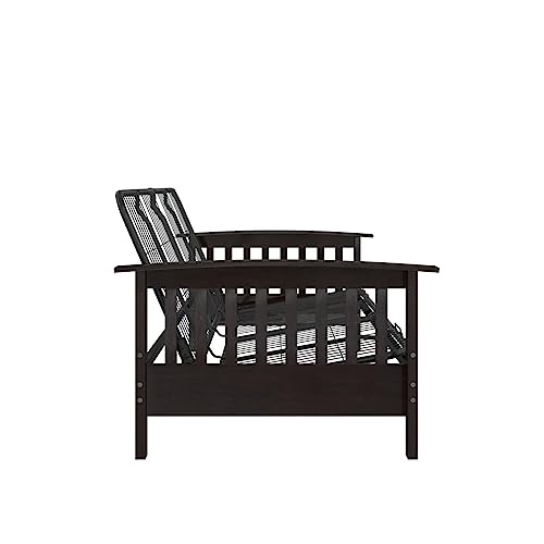 DHP Laurel Full Size Espresso Wood Arm Futon Frame with 6" Thermobonded High Density Polyester Fill Tan Microfiber Mattress