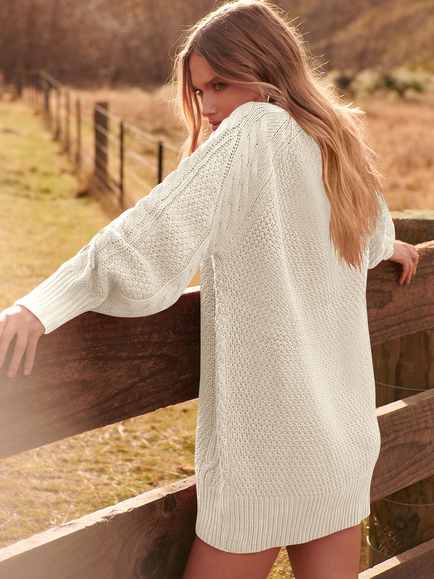 ANRABESS Women Long Sleeve Oversized Cable Knit Chunky Baggy Loose Pullover Tunic Mini Sweater Dress 2025 Trendy Fall Outfits Beige Large