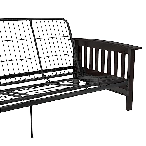 DHP Laurel Full Size Espresso Wood Arm Futon Frame with 6" Thermobonded High Density Polyester Fill Tan Microfiber Mattress