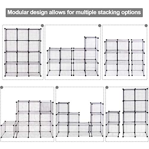 HAPPYGRILL 12-Cube Metal Wire Storage Cubes, Free Standing Modular Shelving Grids, Customizable Metal Rack Bookcase DIY Storage Organizer (42" x 14" x 56"(L x W x H))