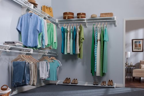 EZ Shelf EZS-K-SCRW72-5-4 Walk-in Closet Kit Hanging and Shelf Space, White