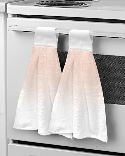 Ombre Gradient Hanging Hand Towels Kitchen Towel Absorbent Towel Hanging Towel Hand Bath Towel, 18"x14" Decorative Soft Oven Towel Quick Dry Dish Cloth Towels 2Pcs, Peach Pink and White Gradient Art