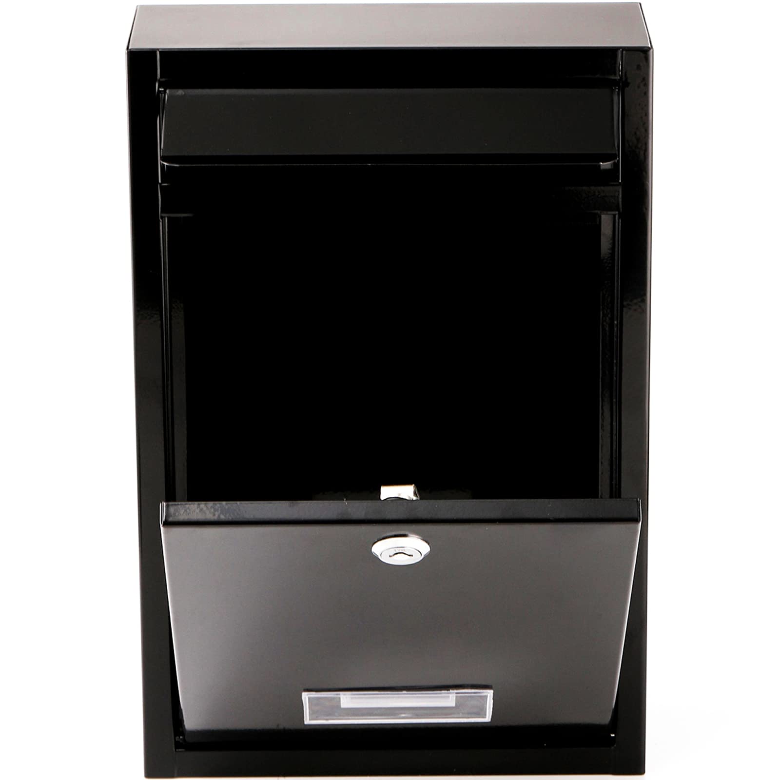 DEAYOU Wall Mount Mailbox, Steel Cover Metal Drop Box, Mail Box with Key Lock, Dropbox with Slot for Envelope, Home, Office Business, Decor, Black