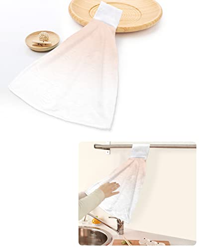 Ombre Gradient Hanging Hand Towels Kitchen Towel Absorbent Towel Hanging Towel Hand Bath Towel, 18"x14" Decorative Soft Oven Towel Quick Dry Dish Cloth Towels 2Pcs, Peach Pink and White Gradient Art