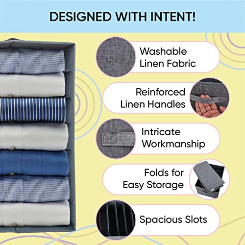 Unmundane 7-Grid Gray Linen Wardrobe Clothes Organizer (2-Pack) | Large, Reinforced, Washable, & Foldable | Store Jeans, Shirts, Sweaters, Underwear