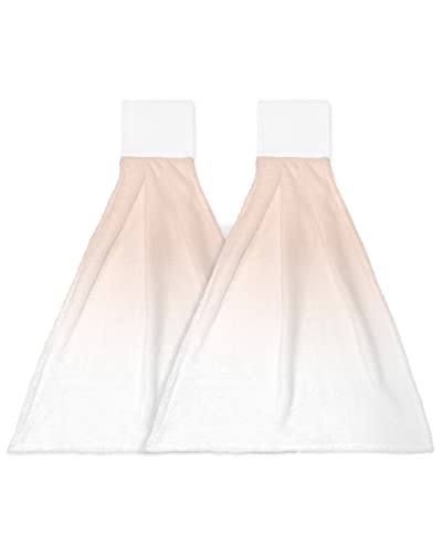 Ombre Gradient Hanging Hand Towels Kitchen Towel Absorbent Towel Hanging Towel Hand Bath Towel, 18"x14" Decorative Soft Oven Towel Quick Dry Dish Cloth Towels 2Pcs, Peach Pink and White Gradient Art