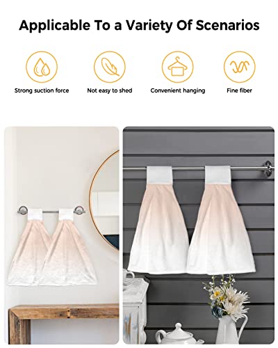 Ombre Gradient Hanging Hand Towels Kitchen Towel Absorbent Towel Hanging Towel Hand Bath Towel, 18"x14" Decorative Soft Oven Towel Quick Dry Dish Cloth Towels 2Pcs, Peach Pink and White Gradient Art