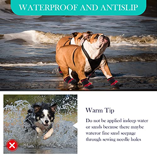 Dog Boots Waterproof Shoes for Dogs with Reflective Straps, Rugged Anti-Slip Soft Sole Dogs Paw Protector for Small Medium Large Dog (3#, Red)