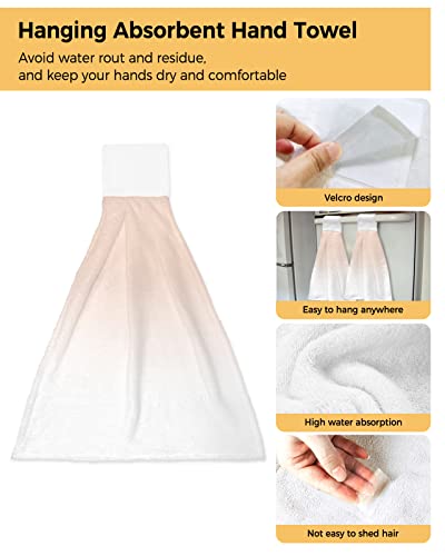 Ombre Gradient Hanging Hand Towels Kitchen Towel Absorbent Towel Hanging Towel Hand Bath Towel, 18"x14" Decorative Soft Oven Towel Quick Dry Dish Cloth Towels 2Pcs, Peach Pink and White Gradient Art