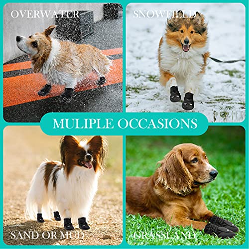 Dog Boots Waterproof Shoes for Dogs with Reflective Straps, Rugged Anti-Slip Soft Sole Dogs Paw Protector for Small Medium Large Dog (3#, Red)