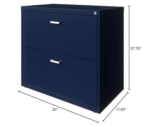 Hirsh 30 inch Wide Fully Assembled 2 Drawer Lateral File Cabinet for Home or Office, Navy
