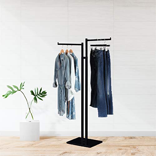 Durable Modern Design 2 Way Garment Rack β Heavy Duty Rectangular Tube Clothing Rack, Adjustable Display Fixture with Chrome Finish. Clothing and Garment Racks (Matte Black)