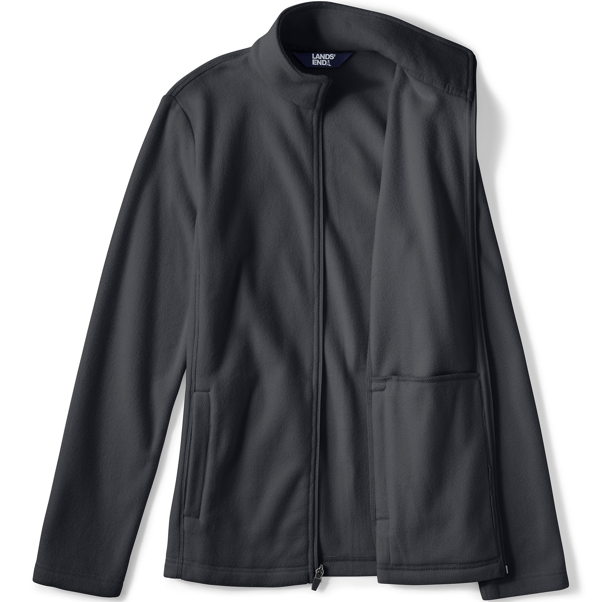 Lands' End Womens Full Zip Fleece Jacket Black Regular Large