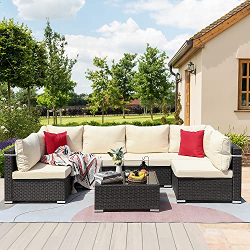 KAWIVAST Updated-7 Piece Patio Furniture Set, Sectional Sets, Patio Sectional Sofa, PE Wicker Patio Furniture Set, Outdoor Rattan Sectional Sofa, Patio Conversation Sets