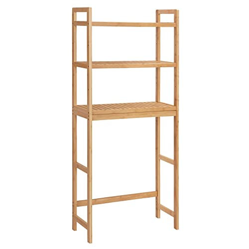 SONGMICS Over The Toilet Storage, 3-Tier Bamboo Over Toilet Bathroom Organizer with Adjustable Shelf, Fit Most Toilets, Space-Saving, Easy Assembly, Natural UBTS001N01