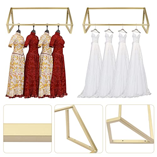 Wall-Mounted Garment Rack ,Modern Simple Clothing Store Heavy Metal Display Stand Garment Bar,Clothes Rail,Bathroom Hanging Towel Rack,Multi-purpose Hanging Rod for Closet Storage (Gold Square Tube,39.4"L)