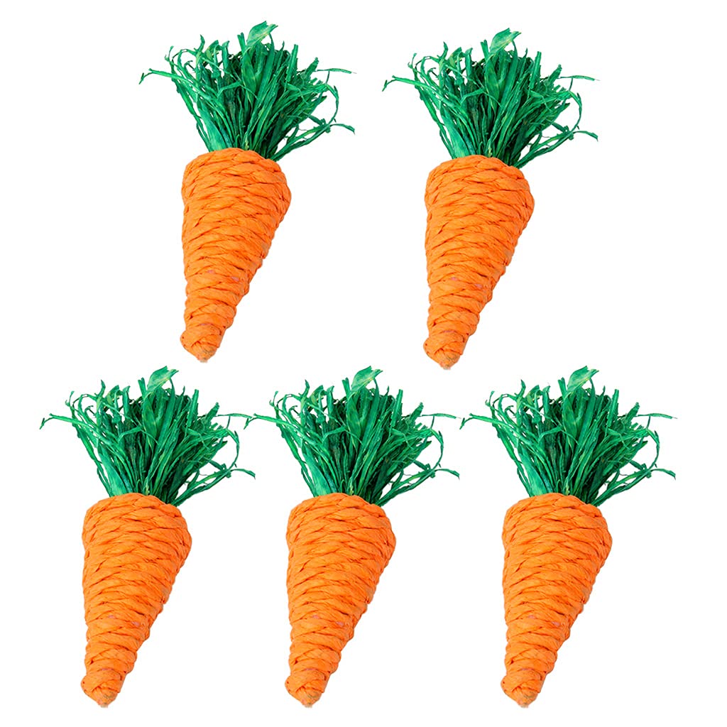 5Pcs Bunny Chew Toy for Teeth Cleaning Natural Hay Treat Grass Carrot for Rabbit Chinchilla Hamster Guinea Pig Play hay Treat for Rabbits