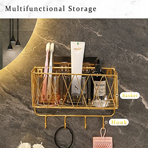 Shower Toilet Caddy Gold Basket Wallet Handing Bathroom Rack Storage Organizer Holder Shelf with Hook, S size