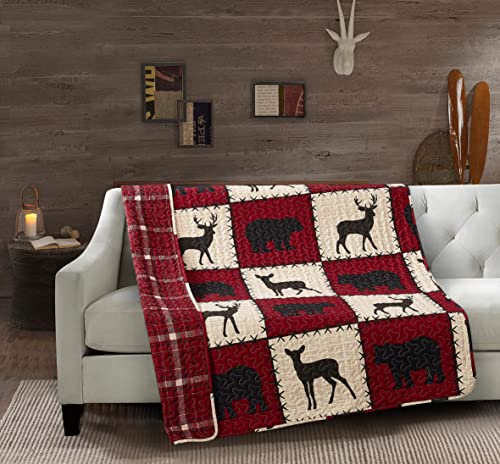 Virah Bella Quilted Throw Blanket 50" x 60" Stitched Forest - Vermilion Lightweight Throw Quilt Great for Loungers & Extra Bedding - Beautiful Lodge-Themed Blanket