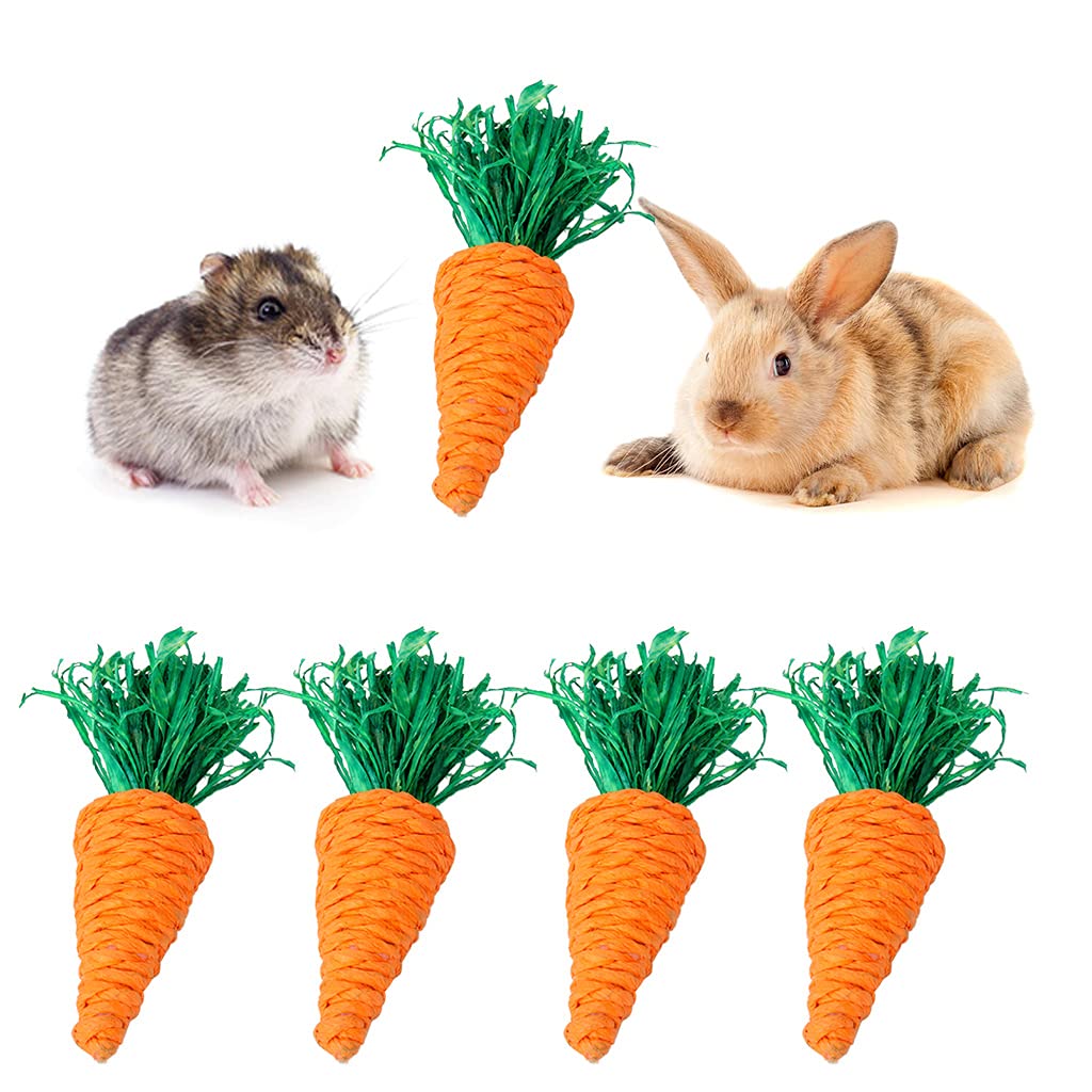 5Pcs Bunny Chew Toy for Teeth Cleaning Natural Hay Treat Grass Carrot for Rabbit Chinchilla Hamster Guinea Pig Play hay Treat for Rabbits