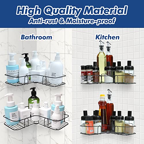 FAMI HELPER Corner Shower Caddy Shelf, 2 Pack No Drilling Traceless Adhesive Storage Organizer With Soap Dish Holder, Wall Mounted Storage Shelf for Bathroom, Kitchen