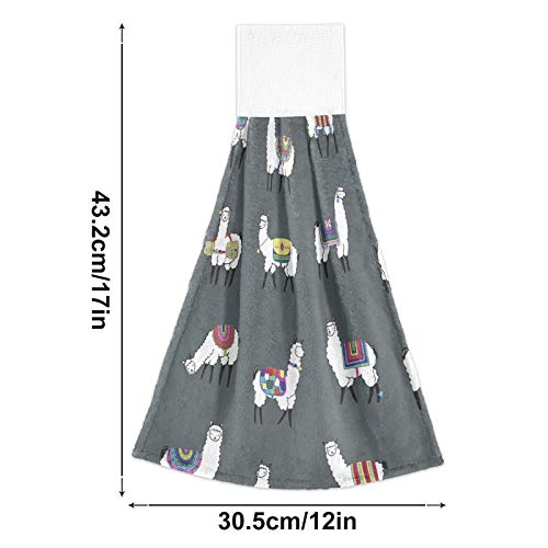 Qilmy Llama Hanging Kitchen Towel Set of 2, Absorbent Soft Hanging Tie Towel for Kitchen Bathroom Farmhouse Housewarming Home Decor 12 x 17 Inch