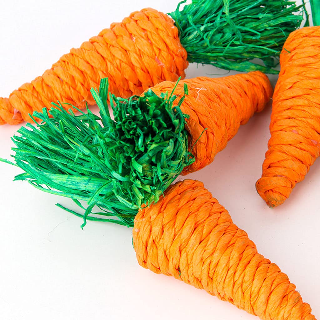 5Pcs Bunny Chew Toy for Teeth Cleaning Natural Hay Treat Grass Carrot for Rabbit Chinchilla Hamster Guinea Pig Play hay Treat for Rabbits