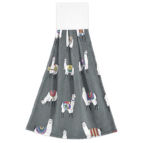 Qilmy Llama Hanging Kitchen Towel Set of 2, Absorbent Soft Hanging Tie Towel for Kitchen Bathroom Farmhouse Housewarming Home Decor 12 x 17 Inch