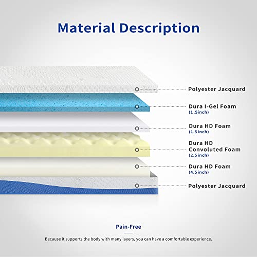 Olee Sleep 10 Inch Gel Infused Layer Top Memory Foam Mattress, Twin, Blue