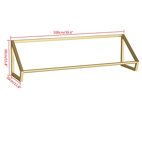 Wall-Mounted Garment Rack ,Modern Simple Clothing Store Heavy Metal Display Stand Garment Bar,Clothes Rail,Bathroom Hanging Towel Rack,Multi-purpose Hanging Rod for Closet Storage (Gold Square Tube,39.4"L)