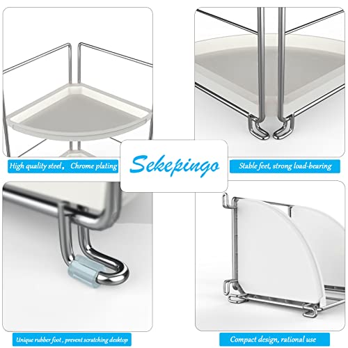 Sekepingo 2-Tier Corner Bathroom Sink Countertop Organizer-Vanity Tray Cosmetic & Makeup Storage-Kitchen Spice Rack Standing Shelf,Perfect Storage Shelf for Bathroom,Bedroom,Kitchen,Vanity,Silver