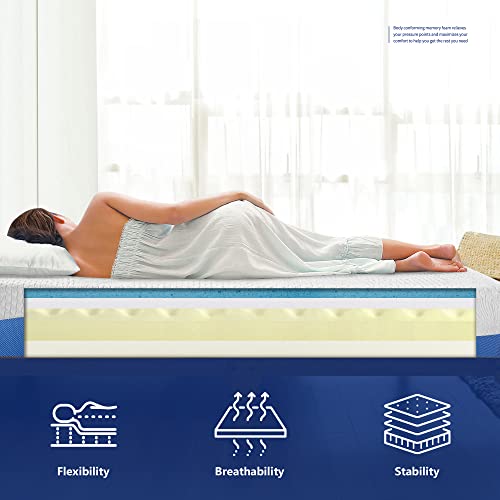 Olee Sleep 10 Inch Gel Infused Layer Top Memory Foam Mattress, Twin, Blue
