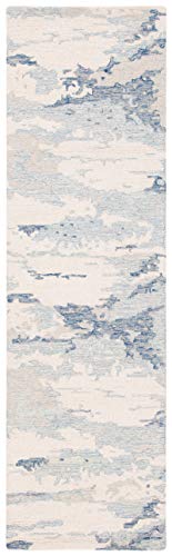 SAFAVIEH Abstract Collection Runner Rug - 2'3" x 12', Ivory & Blue, Handmade Abstract Wool, Ideal for High Traffic Areas in Living Room, Bedroom (ABT465A)