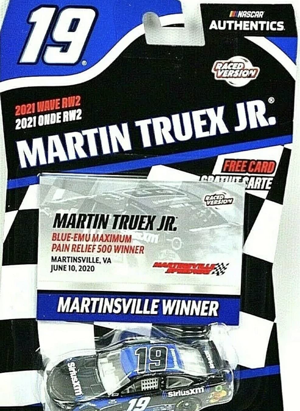 2021 Wave RW Martin Truex #19 Authentics Martinsville Win June 2020 Car 1:64 Scale Diecast with Victory Lane Card Insert Measures 3" Long x 1 " Wide x 1" Tall