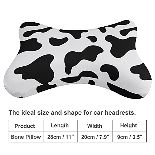 Bagea-Ka Cowhide Milk Cow Print 2PCS Car Neck Pillow Memory Foam Head Rest Support Cushion for Travel Car Seat Reclining Gaming Office Chair
