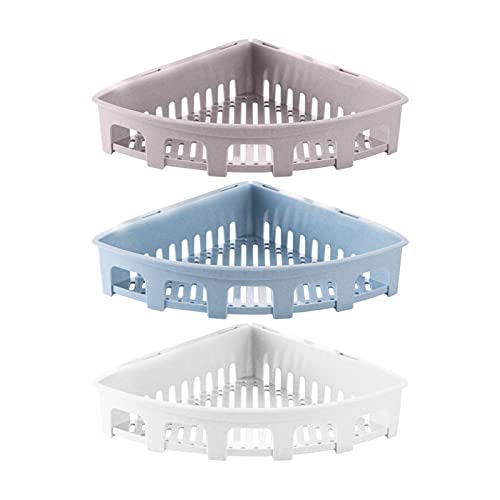 LAPUTA Wall Mount Organizer,Shower Caddy Punch-Free Plastic Wall Corner Triangle Shampoo Holder with Drain Design for Kitchen, Bathroom, Cabinet, Toilet, Office Beige One Size