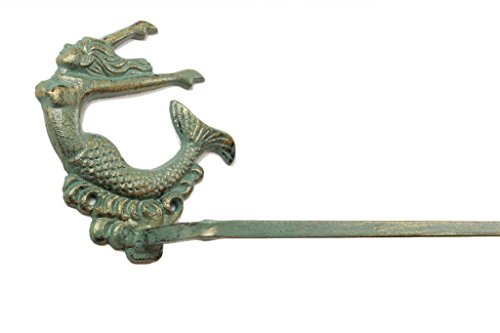 Antique Seaworn Bronze Cast Iron Decorative Arching Mermaid Bath Towel Holder 2