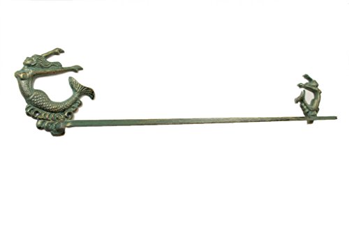 Antique Seaworn Bronze Cast Iron Decorative Arching Mermaid Bath Towel Holder 2