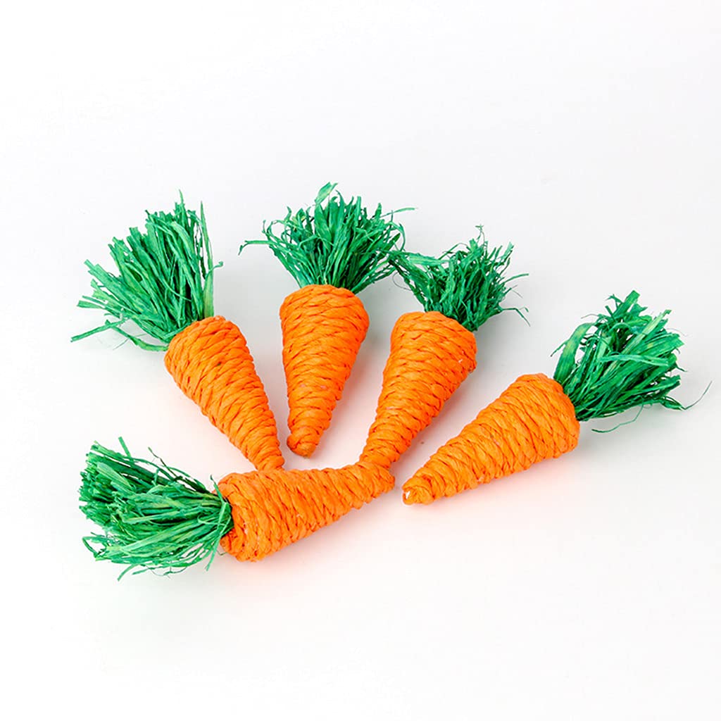 5Pcs Bunny Chew Toy for Teeth Cleaning Natural Hay Treat Grass Carrot for Rabbit Chinchilla Hamster Guinea Pig Play hay Treat for Rabbits