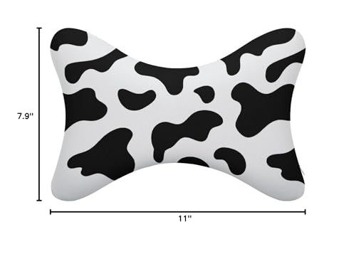 Bagea-Ka Cowhide Milk Cow Print 2PCS Car Neck Pillow Memory Foam Head Rest Support Cushion for Travel Car Seat Reclining Gaming Office Chair