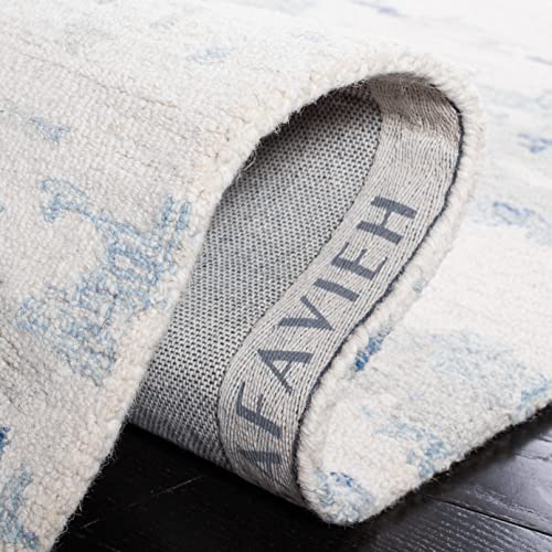 SAFAVIEH Abstract Collection Runner Rug - 2'3" x 12', Ivory & Blue, Handmade Abstract Wool, Ideal for High Traffic Areas in Living Room, Bedroom (ABT465A)