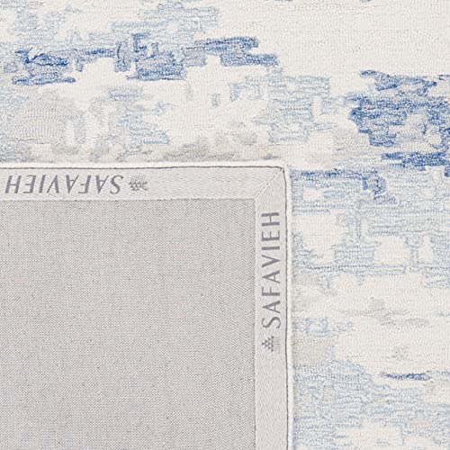 SAFAVIEH Abstract Collection Runner Rug - 2'3" x 12', Ivory & Blue, Handmade Abstract Wool, Ideal for High Traffic Areas in Living Room, Bedroom (ABT465A)