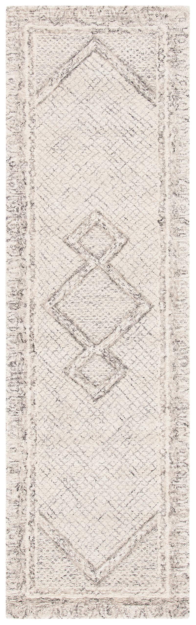 SAFAVIEH Abstract Collection Runner Rug - 2'3" x 12', Ivory & Grey, Handmade Wool, Ideal for High Traffic Areas in Living Room, Bedroom (ABT345F)