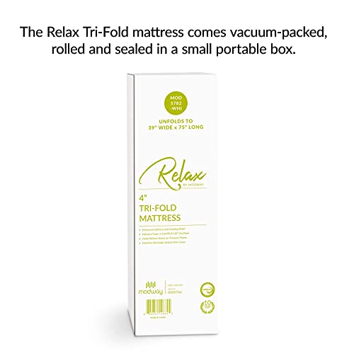 Modway Relax Tri-Fold Mattress CertiPUR-US Certified with Soft Removable Cover and Nonslip Bottom, 39inch x 75inch x 4inch, Twin